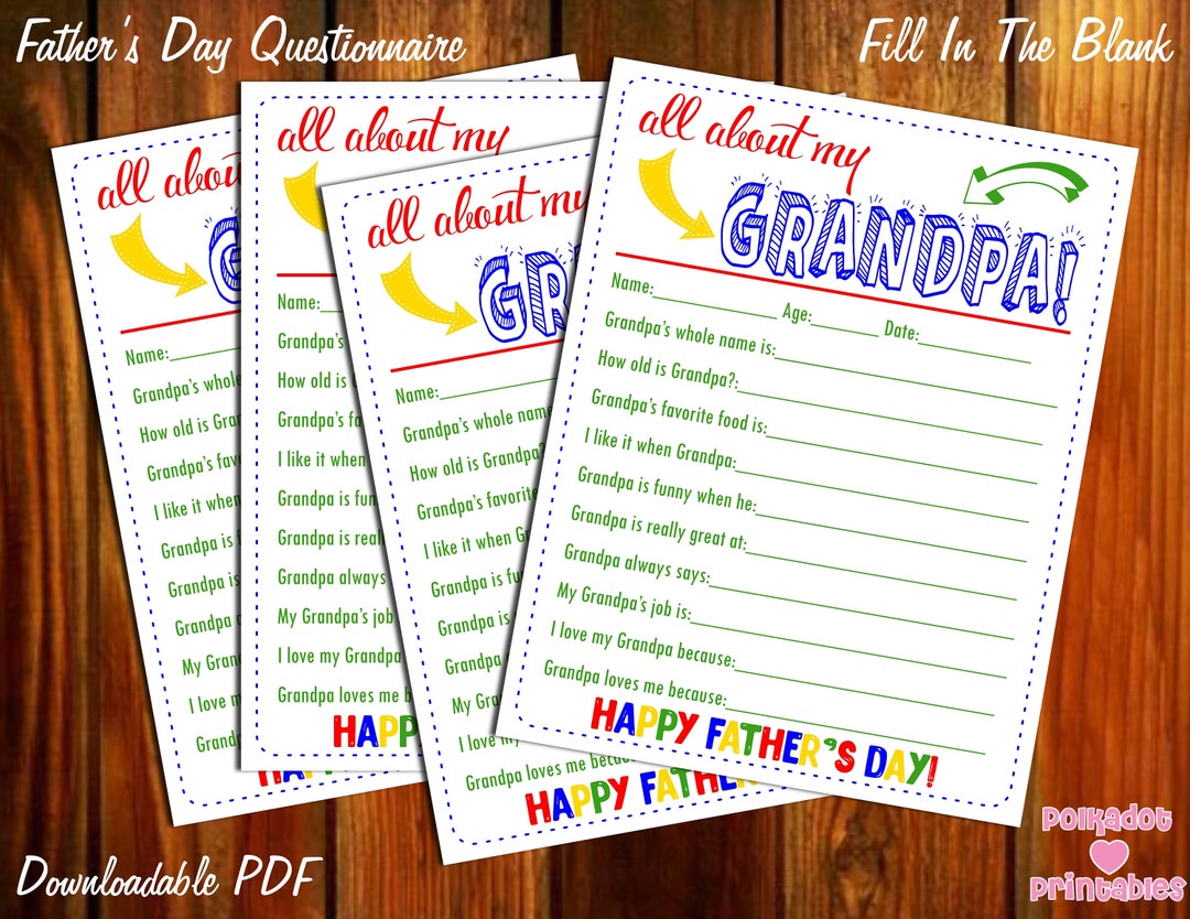 All About My Grandpa Father's Day Questionnaire - Instant Downloadable ...