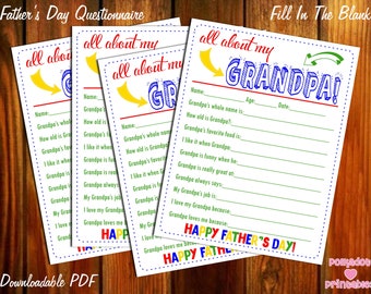 Printable Father's Day Questionnaire Fill in the Blank - Etsy