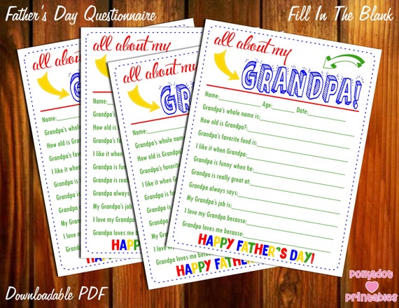 All About My Grandpa Fathers Day Questionnaire Instant Downloadable