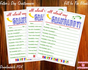All About My Gramps Father's Day Questionnaire Instant Downloadable PDF ...