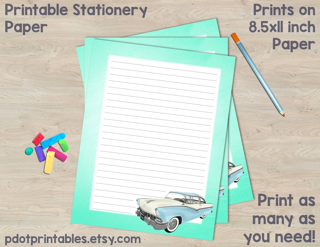 Classic Car Printable Stationery Paper - Pen Pal Letter Writing Snail ...