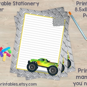 Monster Truck Printable Stationery Paper - Pen Pal Letter Writing Snail ...