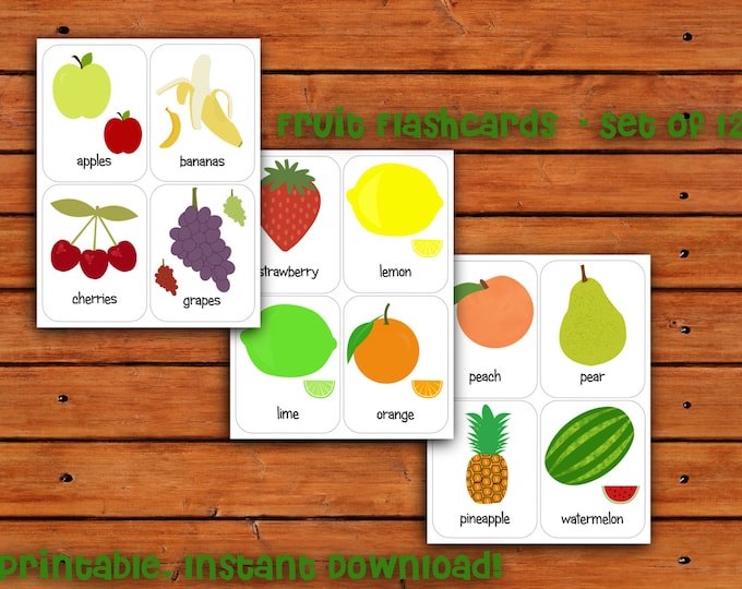 Printable Fruit Flashcards Set of 12 Instant Download - Etsy