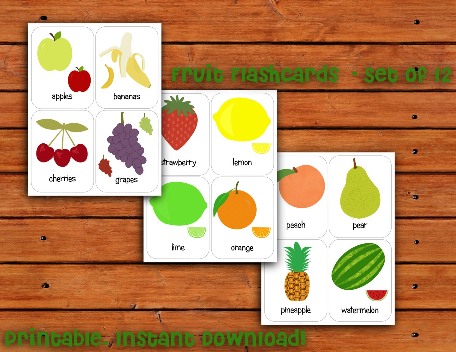 Printable Fruit Flashcards - Set of 12, Instant Download PDF ...