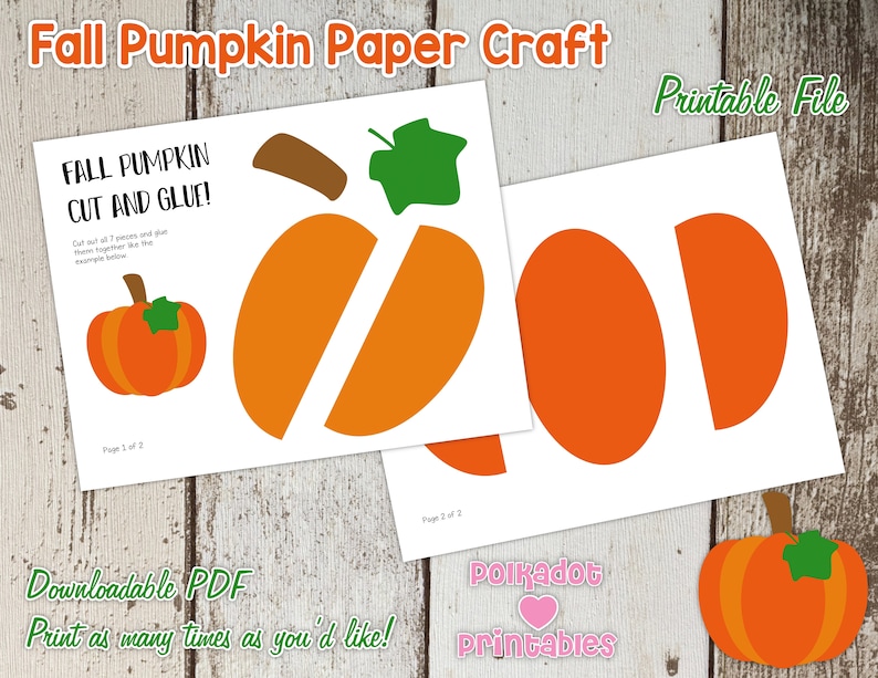 Fall Pumpkin Paper Craft Print Cut and Glue Digital - Etsy