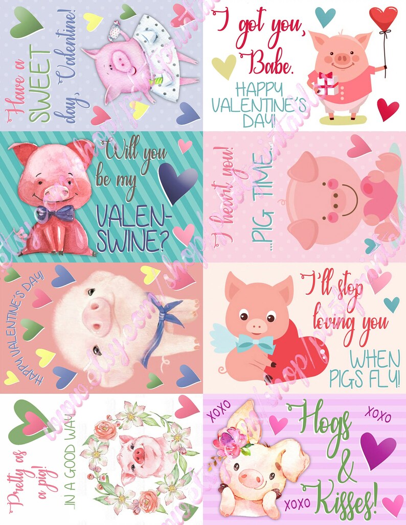 Pretty Pigs Valentine Set Prints 8 per Page Printable - Etsy