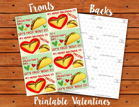 Taco Lover Valentine Set - Prints 8 Per Page - Printable Classroom ...