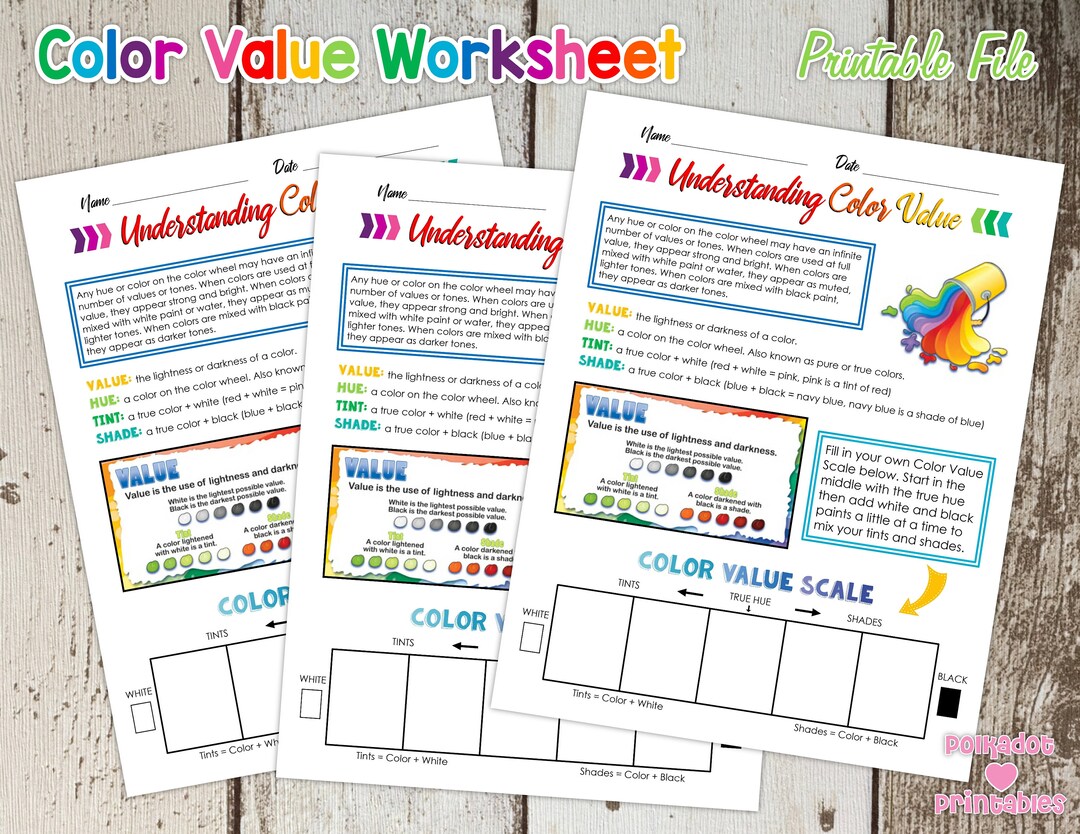 Understanding Color Value Worksheet Art Classroom Handout - Digital ...