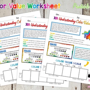 Understanding Color Value Worksheet Art Classroom Handout - Digital ...