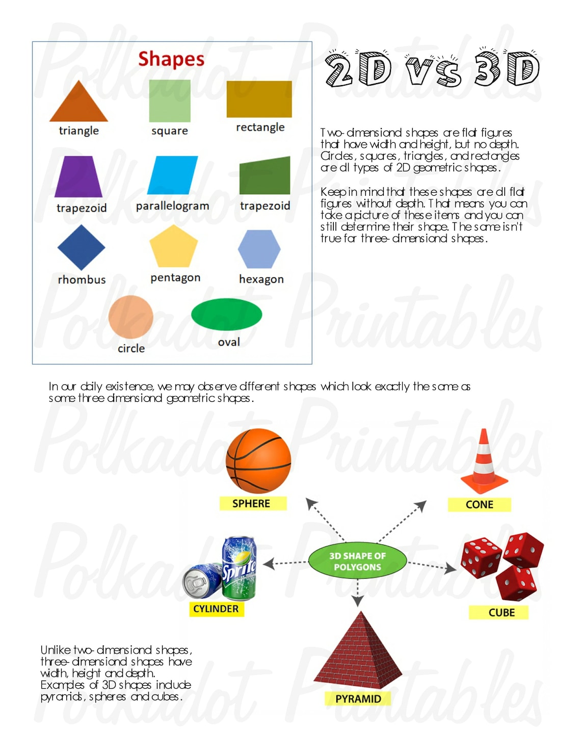 2D Vs 3D Shapes Classroom Handout Digital Printable PDF - Etsy
