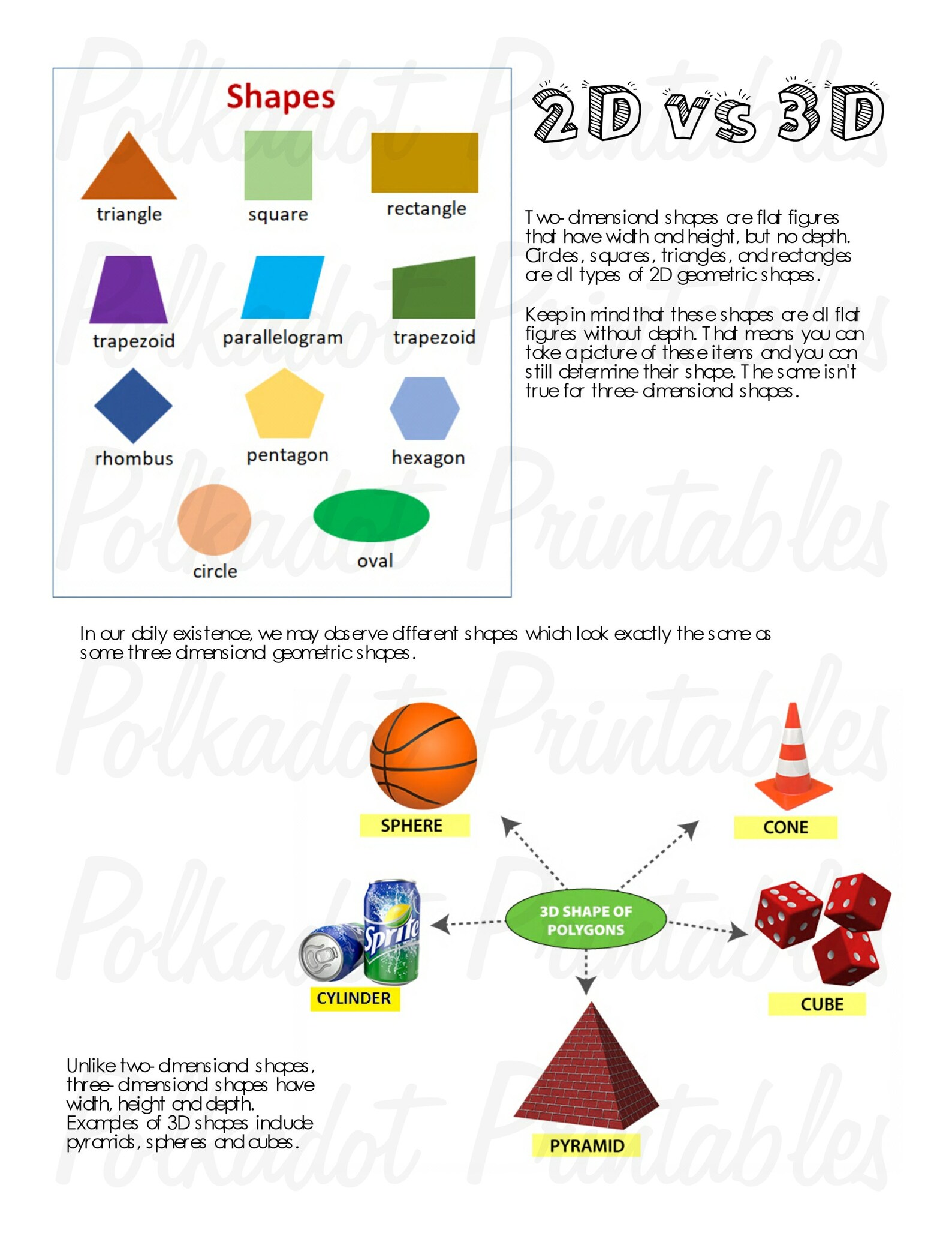 2D Vs 3D Shapes Classroom Handout Digital Printable PDF - Etsy