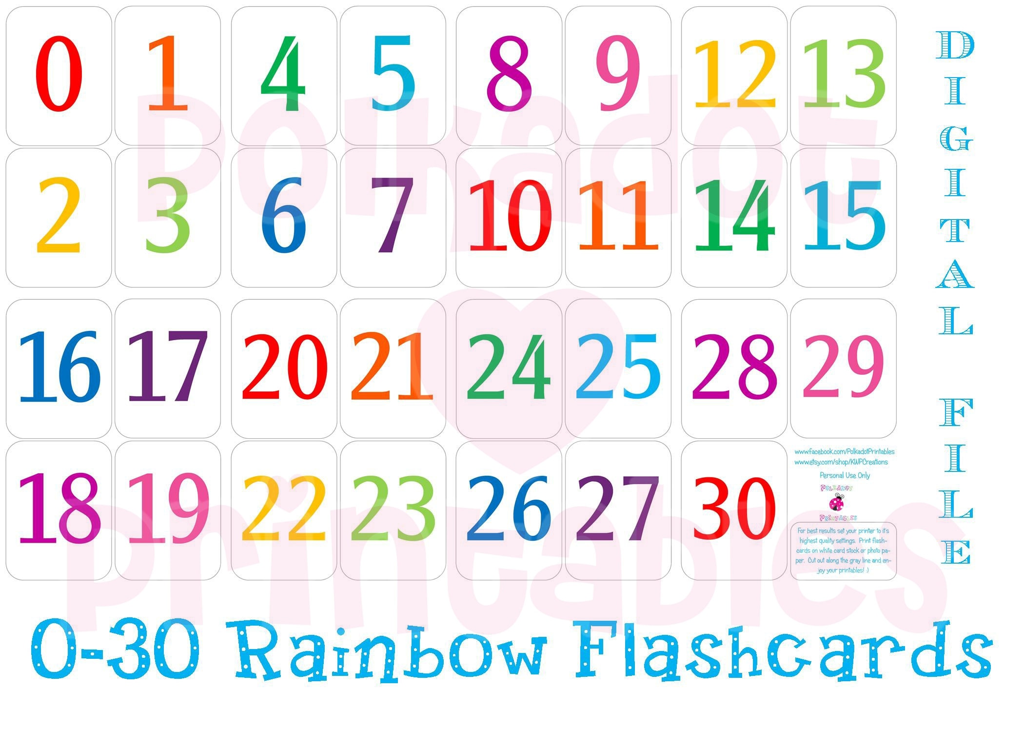 Printable Flashcards 0-30 - Instant Download for Preschool Learning ...