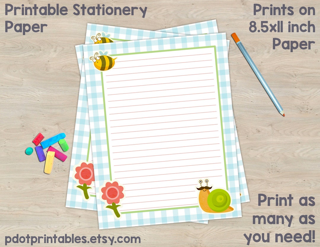 Friendly Bugs Printable Stationery Paper - Pen Pal Letter Writing Snail ...
