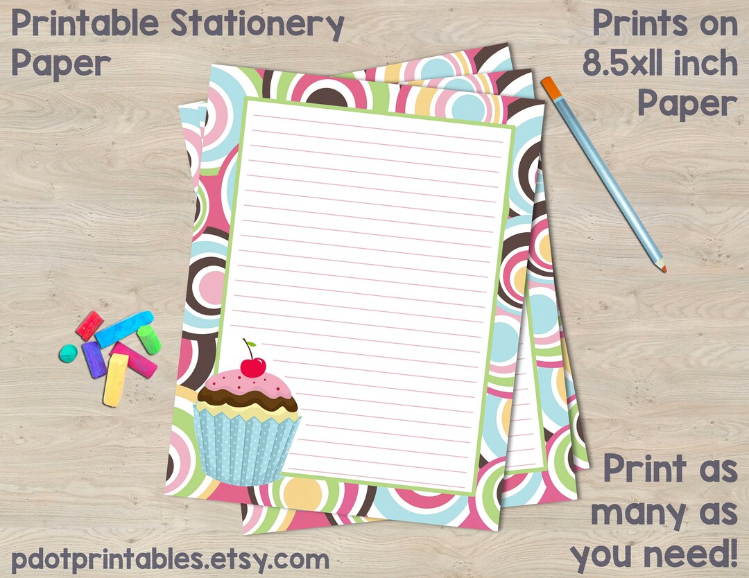 Cupcake Printable Stationery Paper Penpal Letter Writing Instant ...