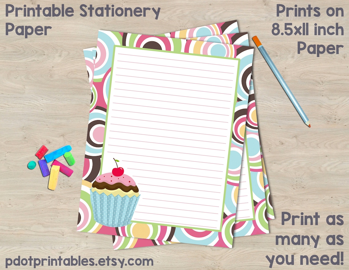 Cupcake Printable Stationery Paper Penpal Letter Writing - Etsy