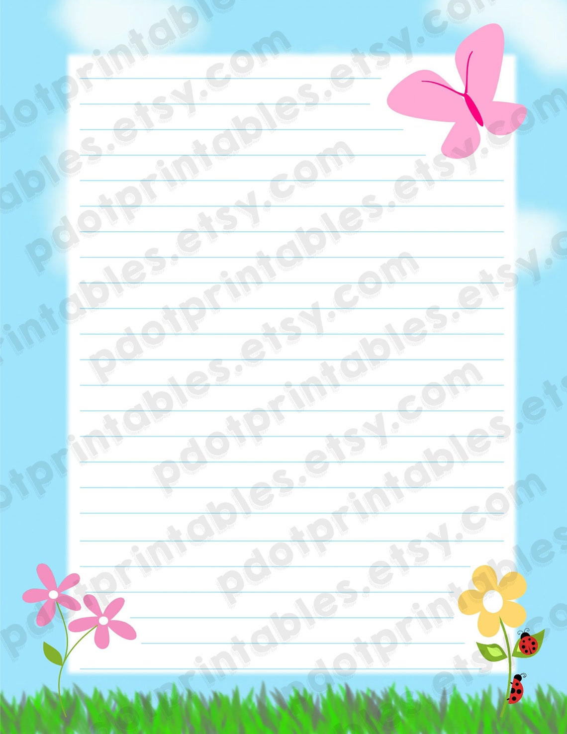 Butterfly and Flowers Printable Stationery Paper - Penpal Letter ...