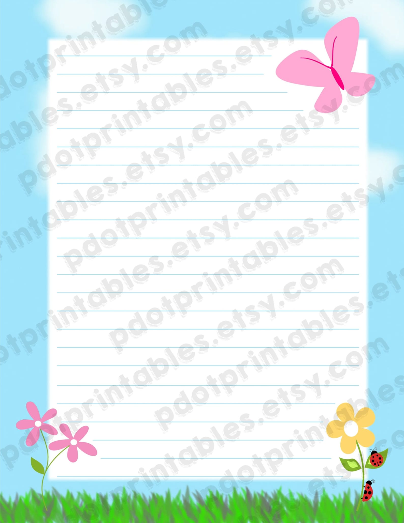 Butterfly and Flowers Printable Stationery Paper - Penpal Letter ...