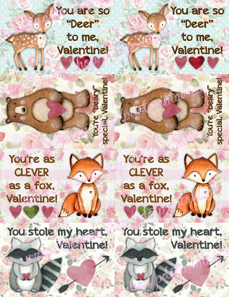 Woodland Animals Valentine Set Classroom Valentines | Etsy