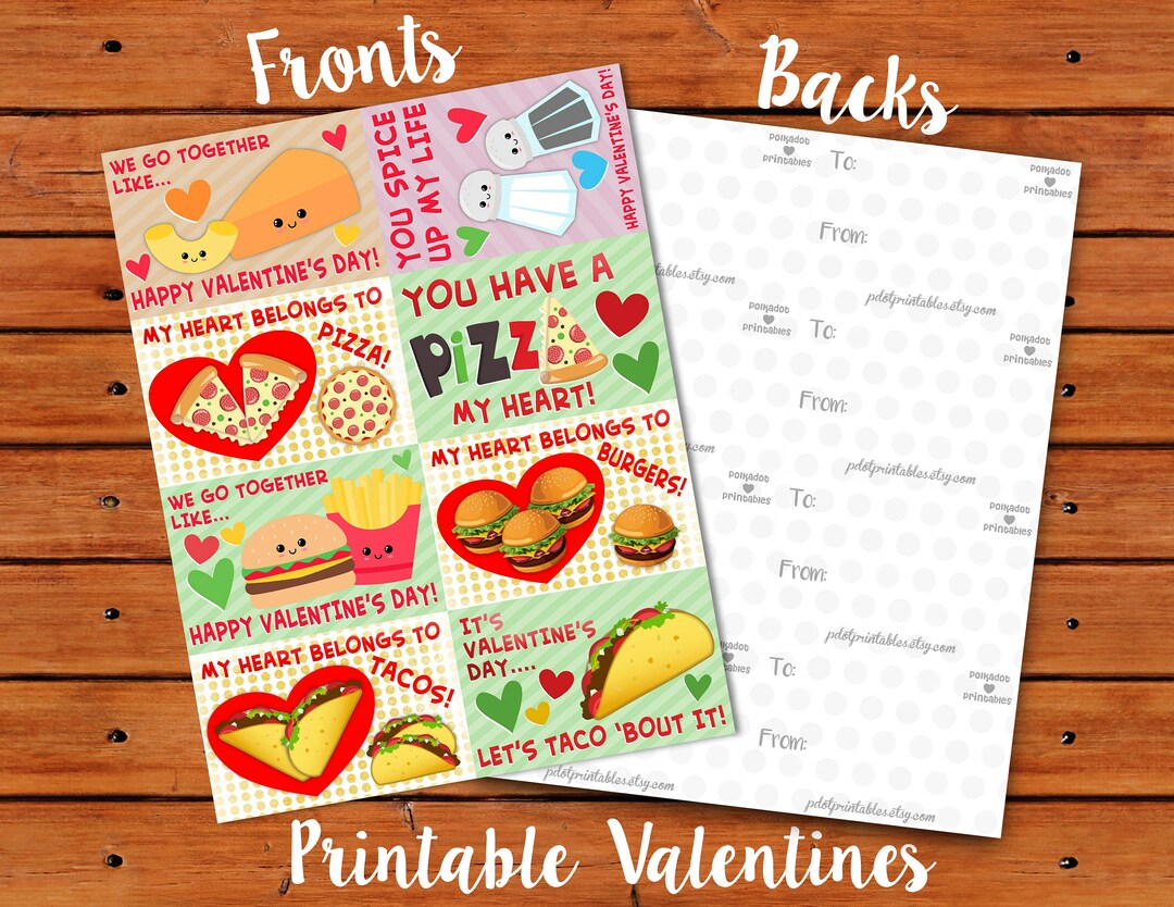 Fast Food Lover Valentine Set - 8 Different Designs - Printable ...