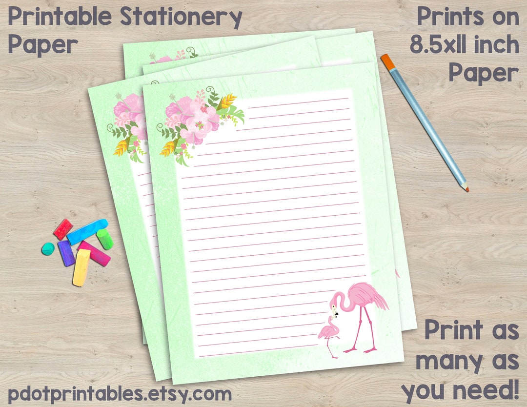 Flamingo and Flowers Printable Stationery Paper - Penpal Letter Writing ...