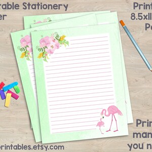 Flamingo and Flowers Printable Stationery Paper - Penpal Letter Writing ...
