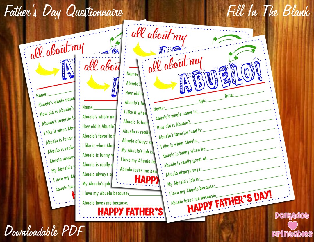 All About My Abuelo Father's Day Keepsake Questionnaire - Instant ...