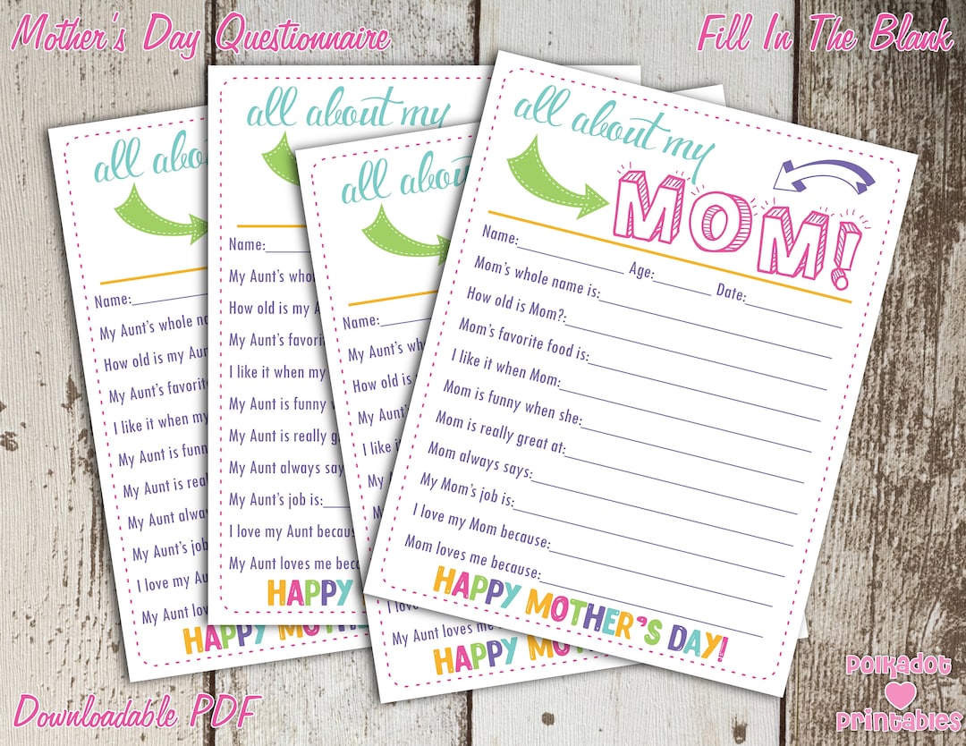 All About My Mom Mother's Day Questionnaire Instant Downloadable PDF ...