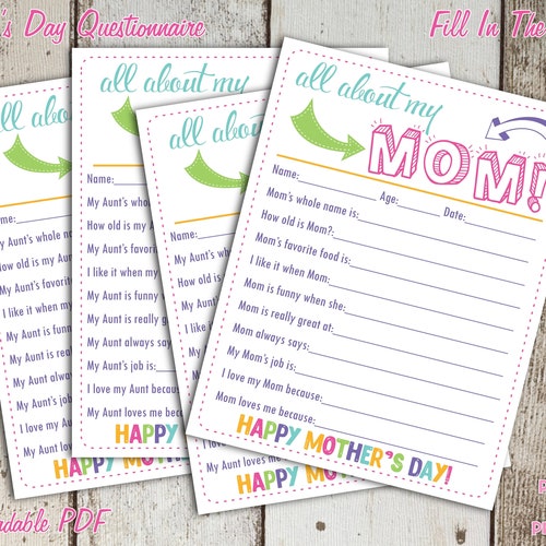 All About My Mom Mother's Day Questionnaire Instant - Etsy