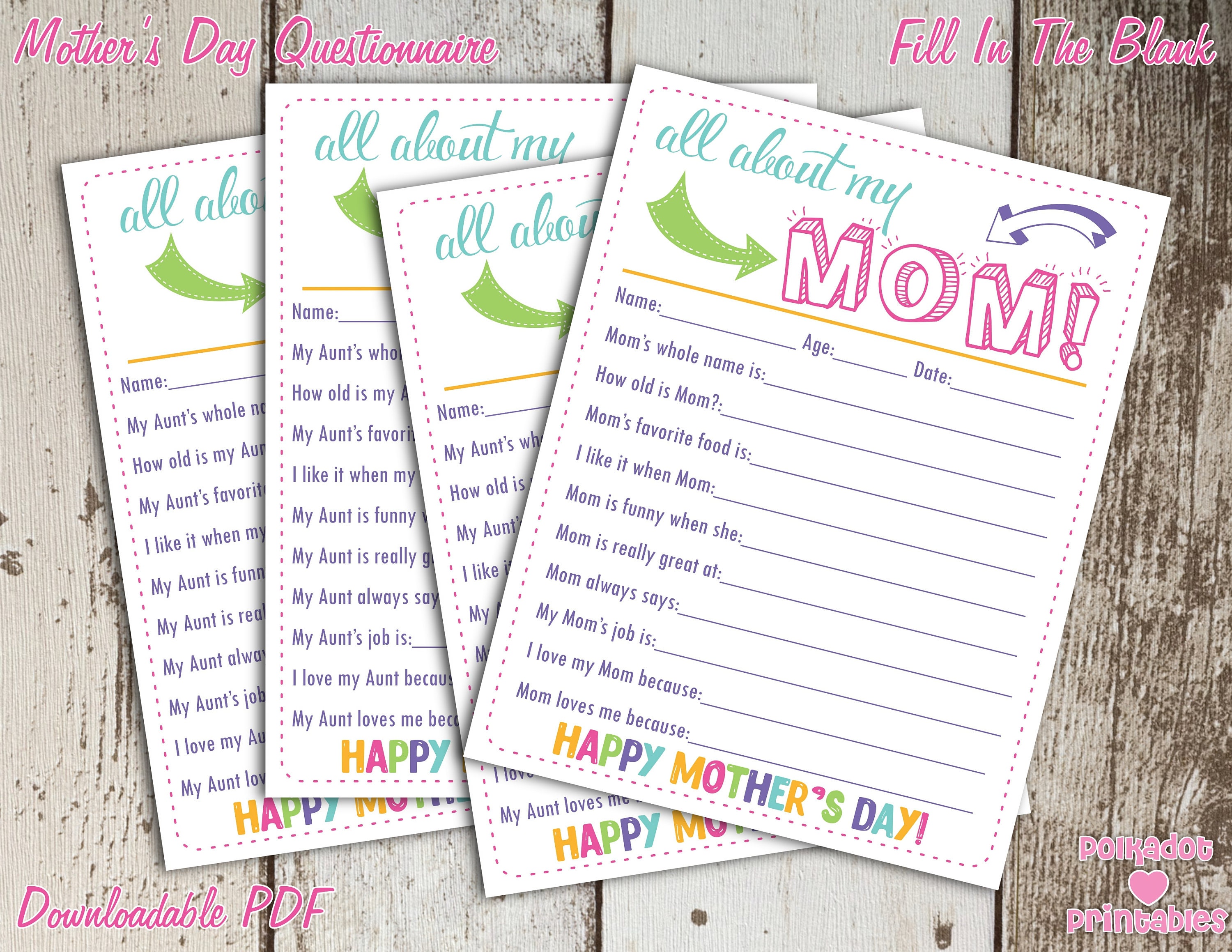 All About My Mom Mother's Day Questionnaire Instant - Etsy
