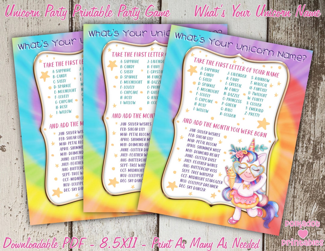 Unicorn Party Game Printable What's Your Unicorn Name - Instant ...