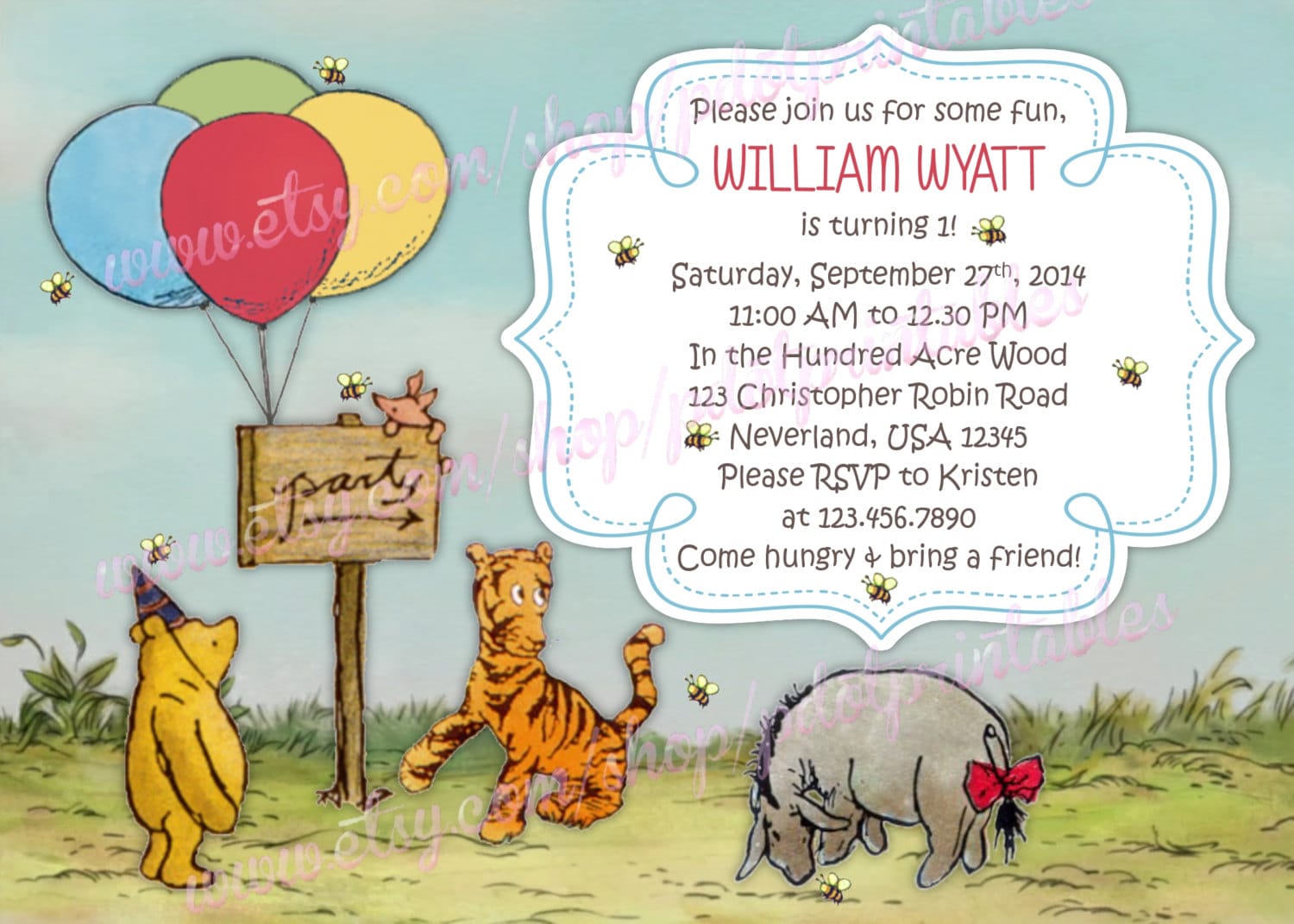Winnie the Pooh and Friends Invitation 4x6 or 5x7 Digital | Etsy