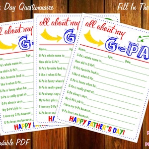 All About My G-pa Father's Day Questionnaire - Instant Downloadable PDF ...
