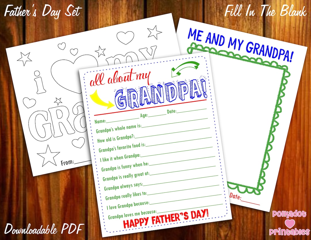 All About My Grandpa Father's Day Kids Questionnaire Coloring Sheets ...