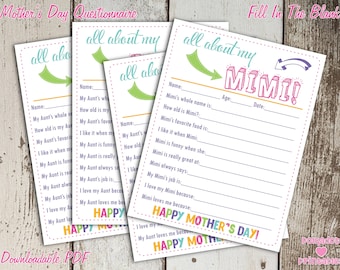 PRINTABLE All About My Mimi Fill in the Blank Gift for - Etsy