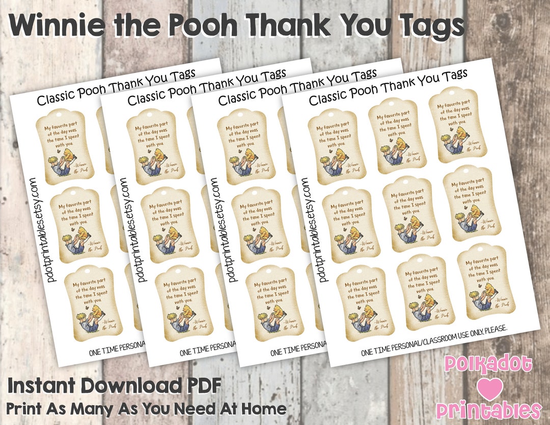 Winnie the Pooh and Christopher Robin Thank You Tags - Instant Download ...