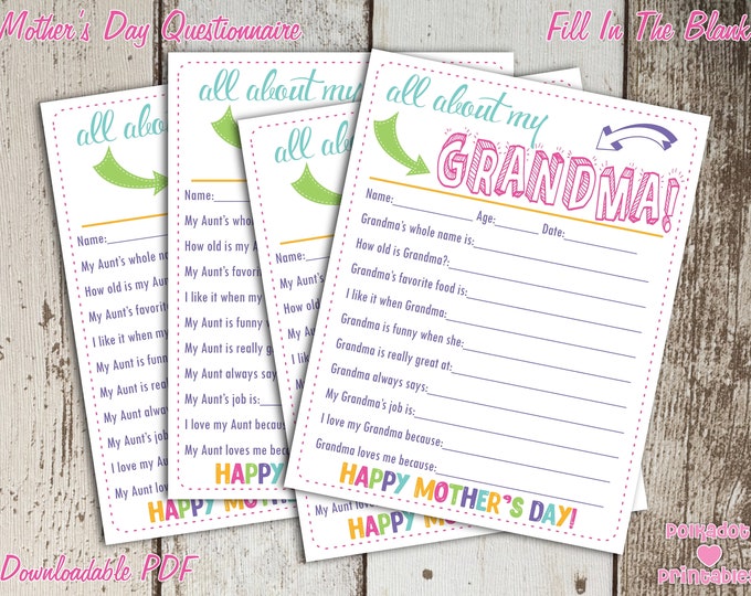 All About My Grandma Mother's Day Questionnaire Instant - Etsy