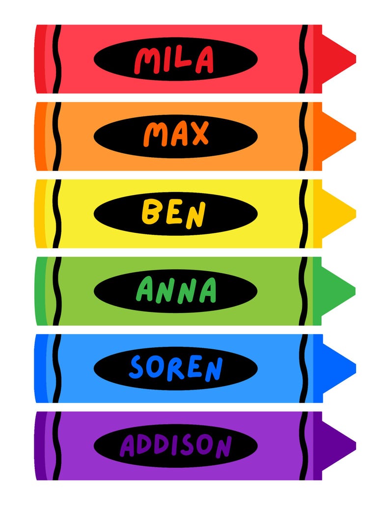 Rainbow Crayon Name Labels Canva Template | Classroom Decor (digital ...