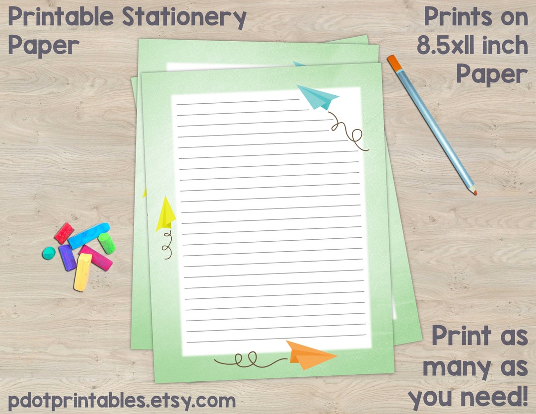 Paper Airplane Printable Stationery Paper - Pen Pal Letter Writing ...
