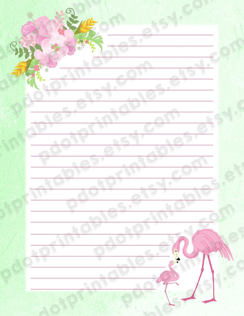 Flamingo and Flowers Printable Stationery Paper - Penpal Letter Writing ...