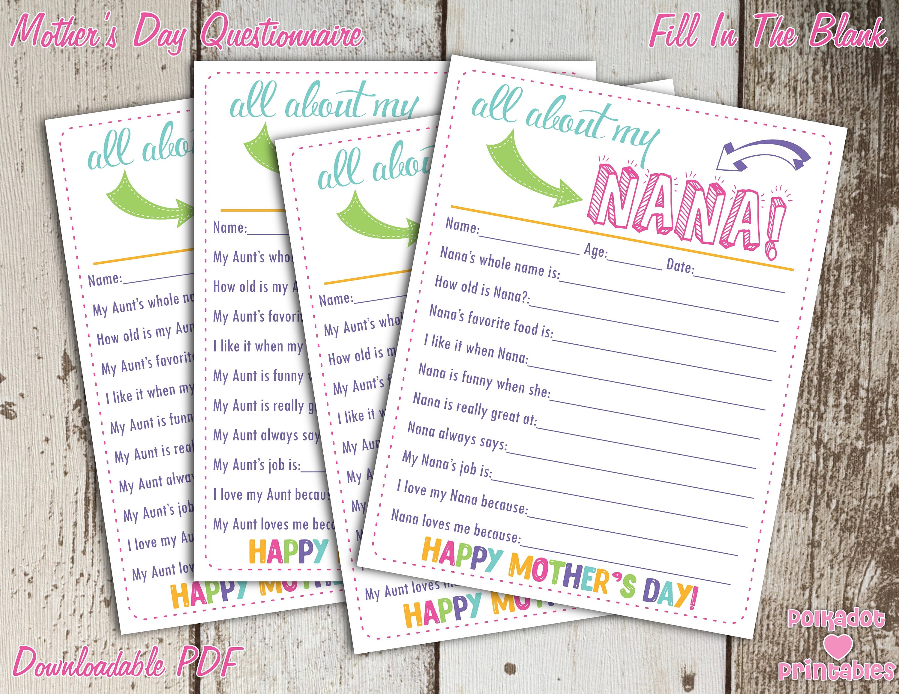 All About My Nana Mother's Day Questionnaire Instant - Etsy Australia