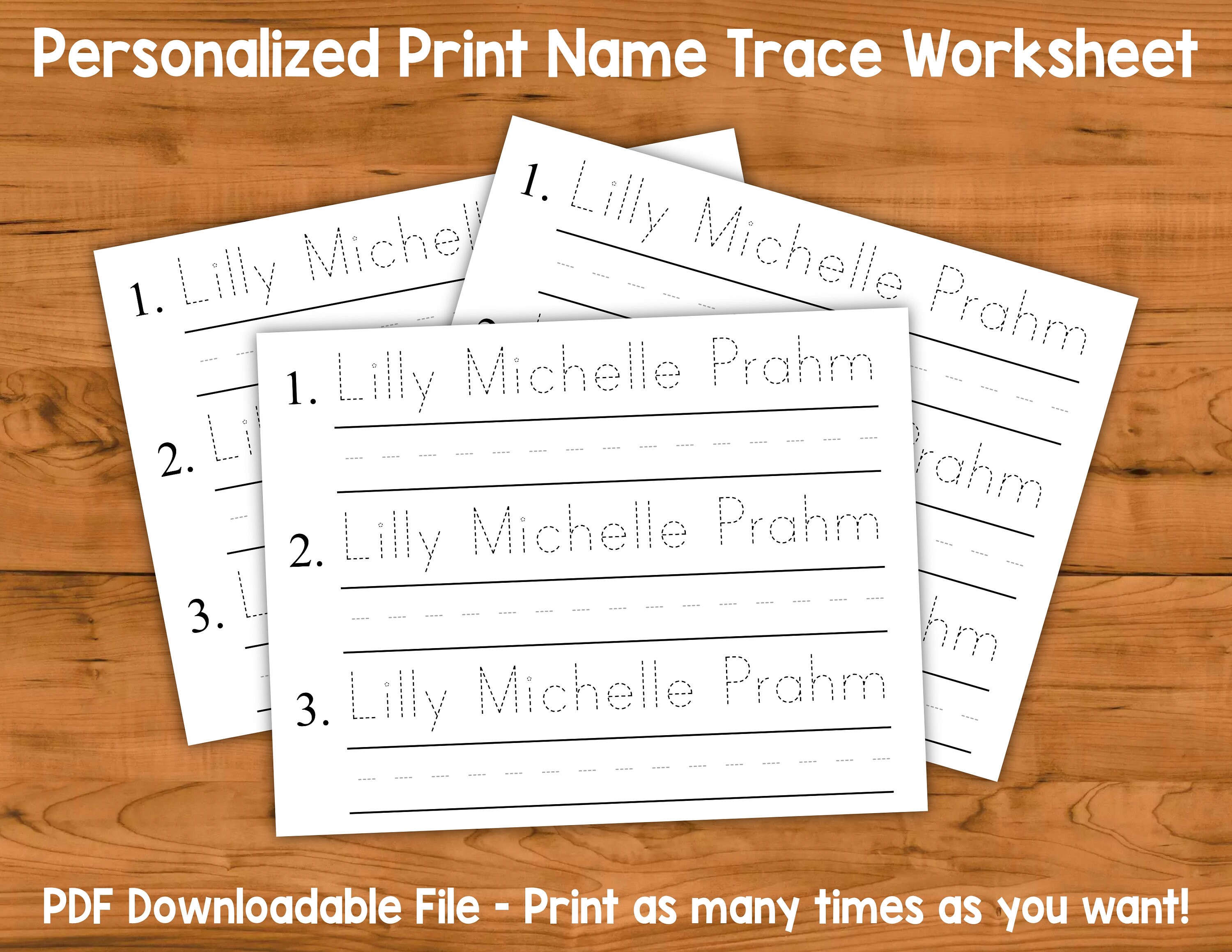 Personalized Print Name Trace Worksheet With Practice Lines - PDF ...
