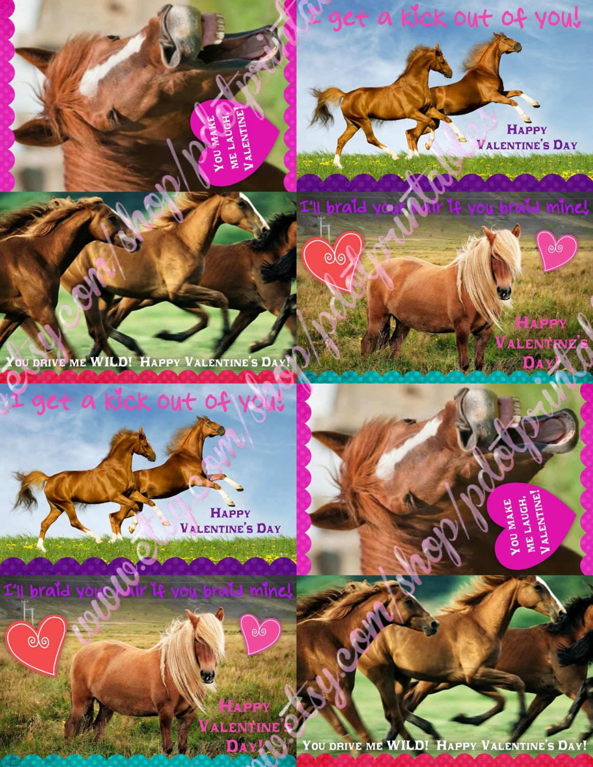 Horse Valentine Set of 8 Instant Download Printable - Etsy