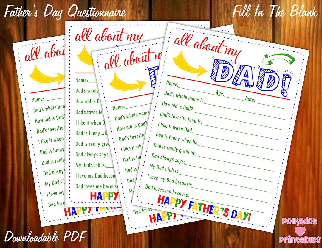 All About My Dad Father's Day Questionnaire - Instant Downloadable PDF ...