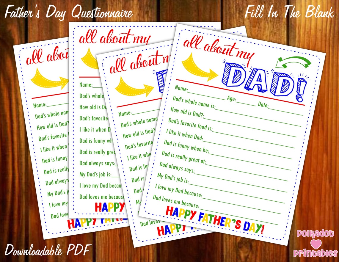 All About My Dad Father's Day Questionnaire - Instant Downloadable PDF ...