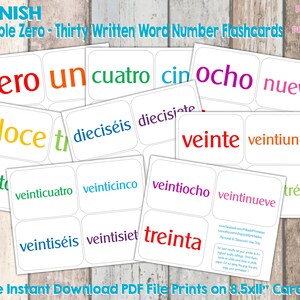 SPANISH Printable Zero Through Thirty Written Word Number Flashcards ...