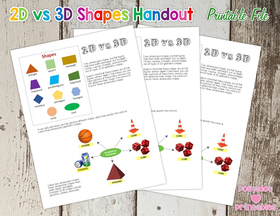 2D Vs 3D Shapes Classroom Handout - Digital Printable PDF - Classroom ...