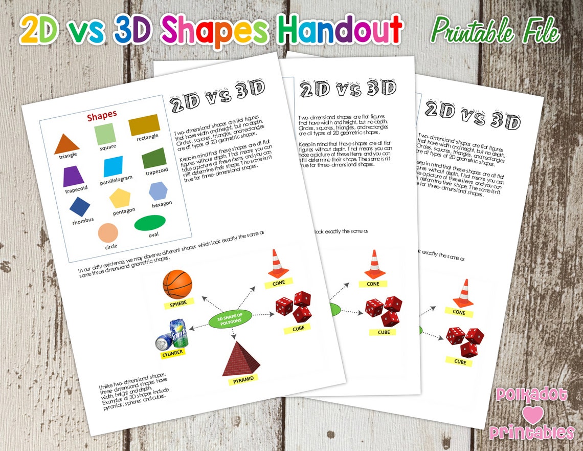 2D Vs 3D Shapes Classroom Handout Digital Printable PDF - Etsy