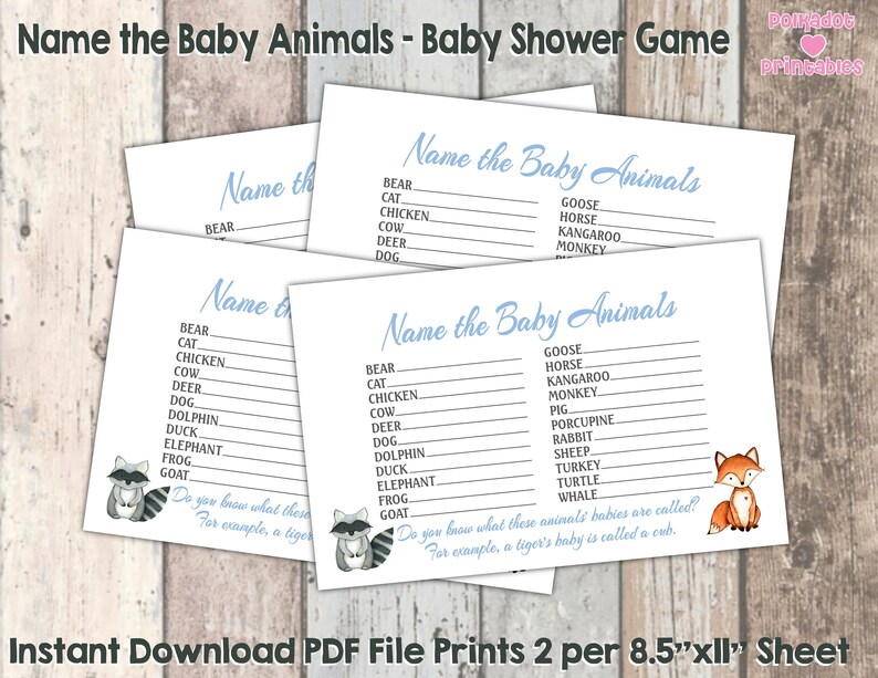 Woodland Animals Name the Baby Animals Baby Shower Game - Etsy
