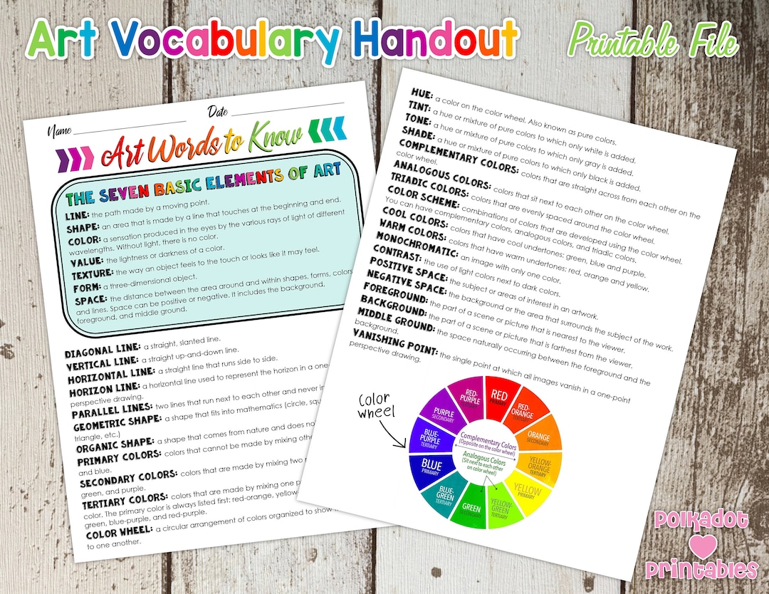 Art Vocabulary Art Words to Know the Seven Basic Elements of Art ...