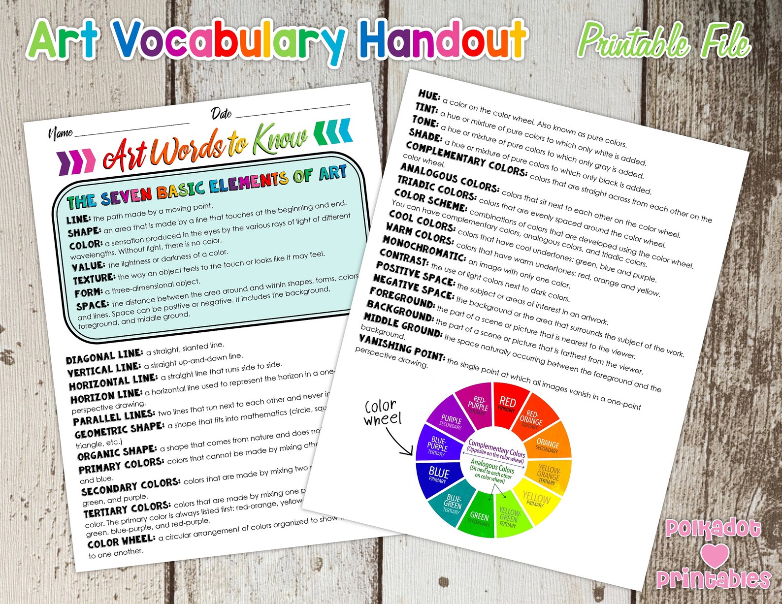 Art Vocabulary Art Words to Know the Seven Basic Elements of Art ...
